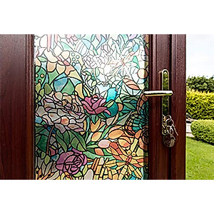 d-c-fix Window Privacy Film Tulia Stained Glass Self-Adhesive Two Way Day and Night Decorative Vinyl Covering for Home Door Bathroom Decal Sticker 17.7" x 78.7"