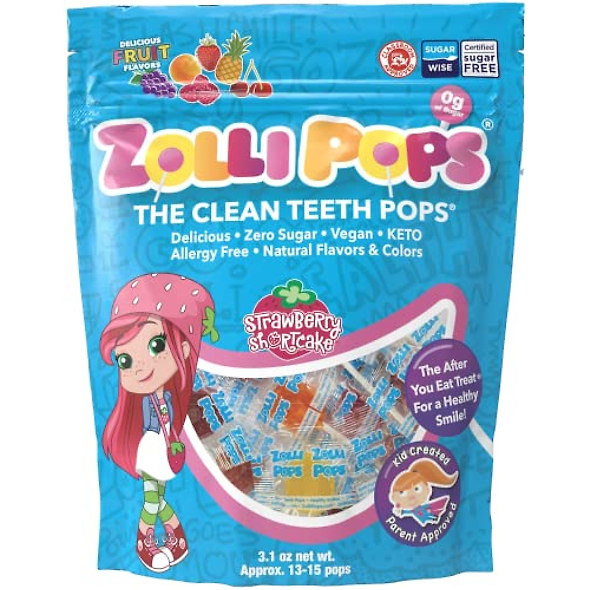 Zollipops Clean Teeth Lollipops - AntiCavity Sugar Free Candy with Xylitol for a Healthy Smile Great for Kids, Diabetics and Keto Diet. Natural Fruit Variety, 3.1 Ounce