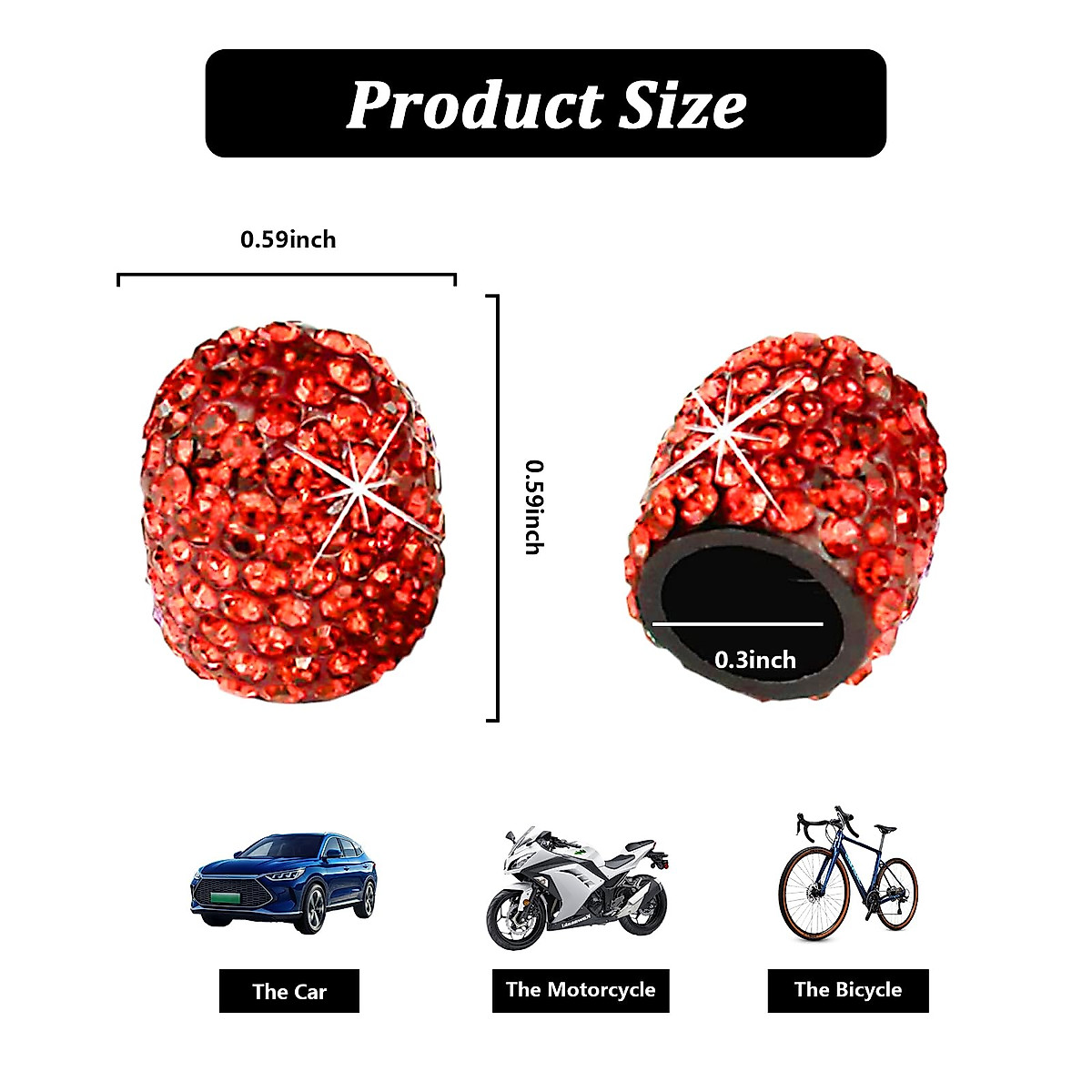 Kewucn Bling Car Tire Valve Stem Caps, 4 Pack Handmade Sparkling Crystal Rhinestone Stem Covers, Dustproof Wheel Tire Valve Caps, Universal Accessories for Car Truck Motorcycle Bike (Orange)