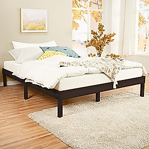Naomi Home Lucia 14 Inch Solid Wood Platform Bed Queen Bed Frame, Pine Wood Queen Platform Bed Frame, No Squeak Bed Frame, Bed Frame Queen Size, No Box Spring Needed, Sturdy Bed Frame - Espresso