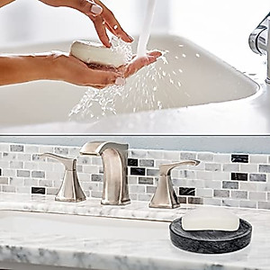 Tahit Round Genuine Marble Soap Dish, Real Stone Facial Sponge Tray with Drain, Natural Stone Soap Dishes Holder for Bathroom Shower Kitchen Sink (Black)