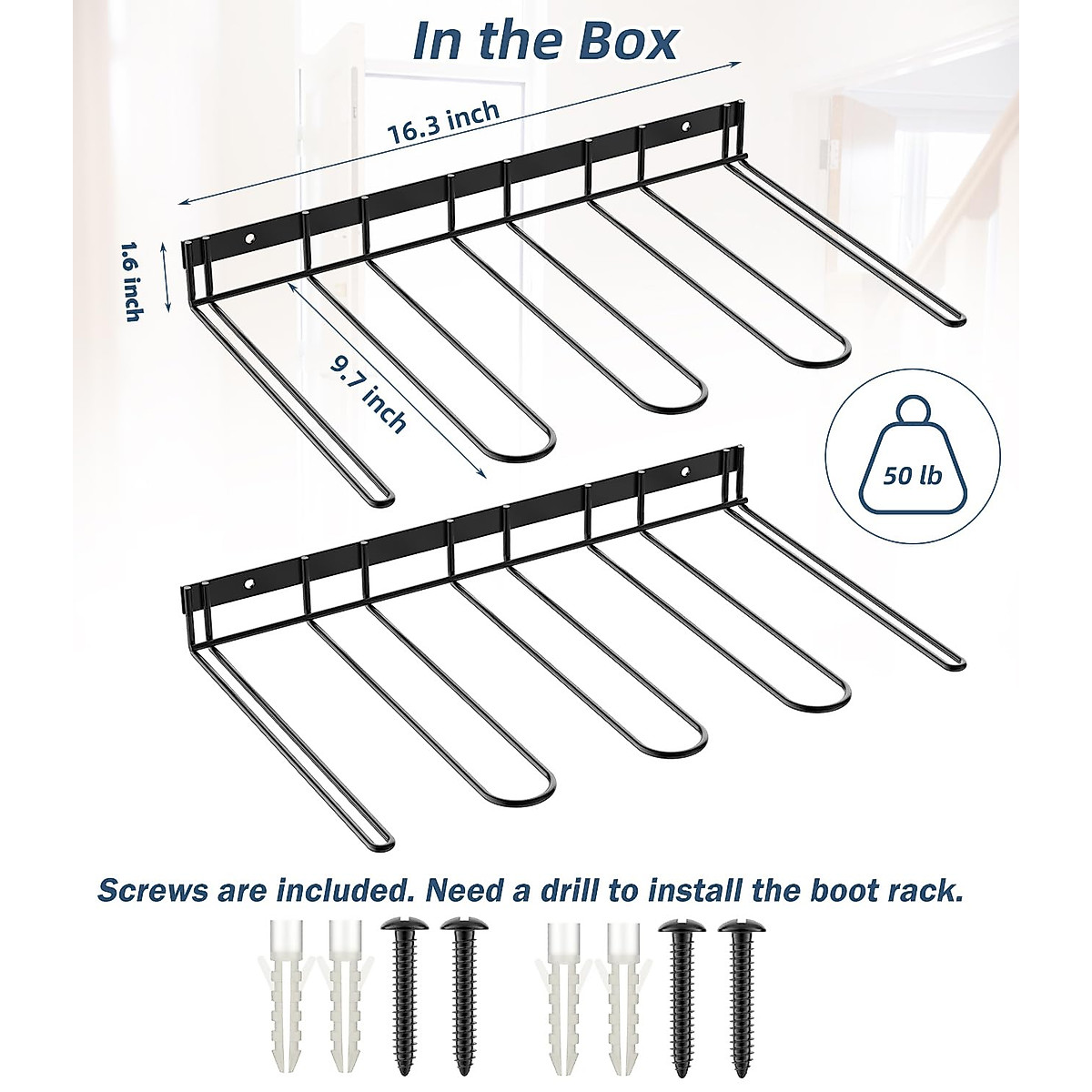 PrimZooty Boot Rack Wader Hanger Wall Mounted- (4 Pair) Sturdy Metal Boot Organizer, Tall Shoe Holder for Closet, Entryway, Indoor, Garage