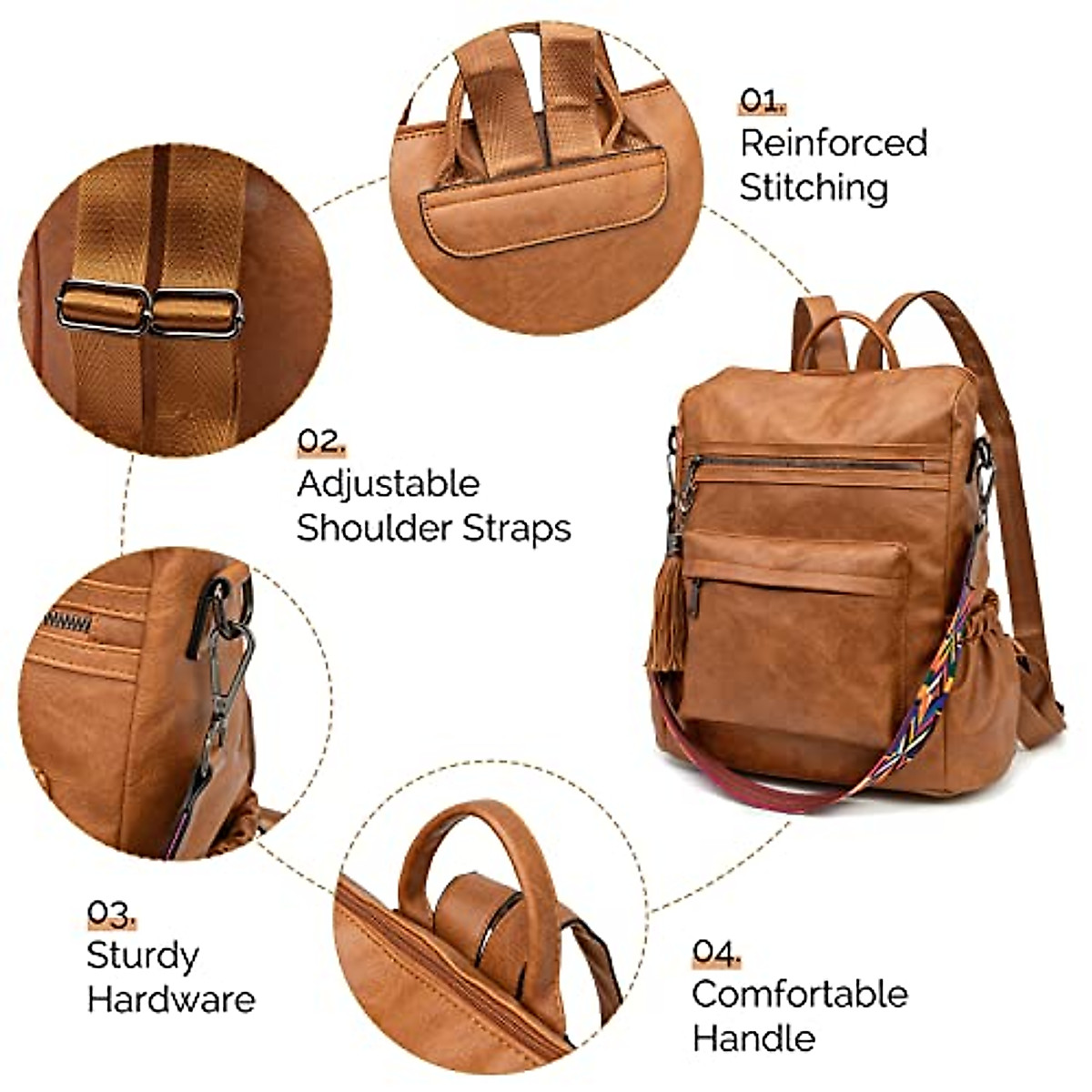 CHERUTY Backpack Purse for Women, Fashion PU Leather Backpack, Designer Backpack Shoulder Bag with Multifunctional Pockets(Tan)