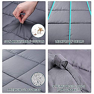 Secura Everyday Luxury Premium Adult Weighted Blanket & Removable Green Minky Cover & 2 Pillowcases (20 lbs 60 x 80 Queen Size, 100% Cotton Material with Glass Beads)