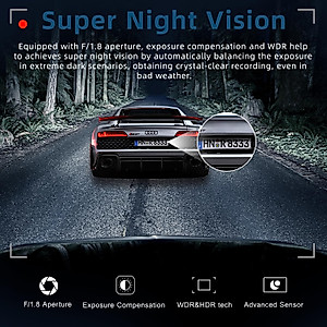 Dash Cam Front and Rear 2.5K+1080P FHD WiFi Dual Dash Camera for Cars, 170° Angle Dashboard Camera with 64G SD Card, App Control,3” IPS Screen,Night Vision,Parking Mode,G-Sensor,WDR,Loop Recording