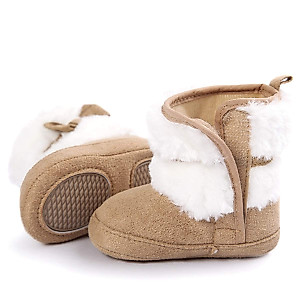 LIVEBOX Baby Boy Girl Boots Newborn Prewalker Toddler Shoes Premium Soft Anti-Slip Sole Warm Winter Boots for Infant (M: 6~12 Months, Khaki 1)