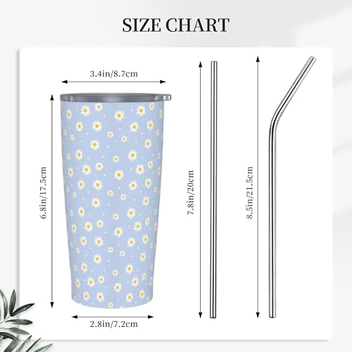 Yaxongx 20oz Tumbler Cartoon Little Daisy Double Wall Vacuum Insulated Coffee Mug with Lid and Metal Straw Brush Reusable Stainless Steel Water Bottle Travel Cup Gifts for Car Ice Drinks Hot Beverage