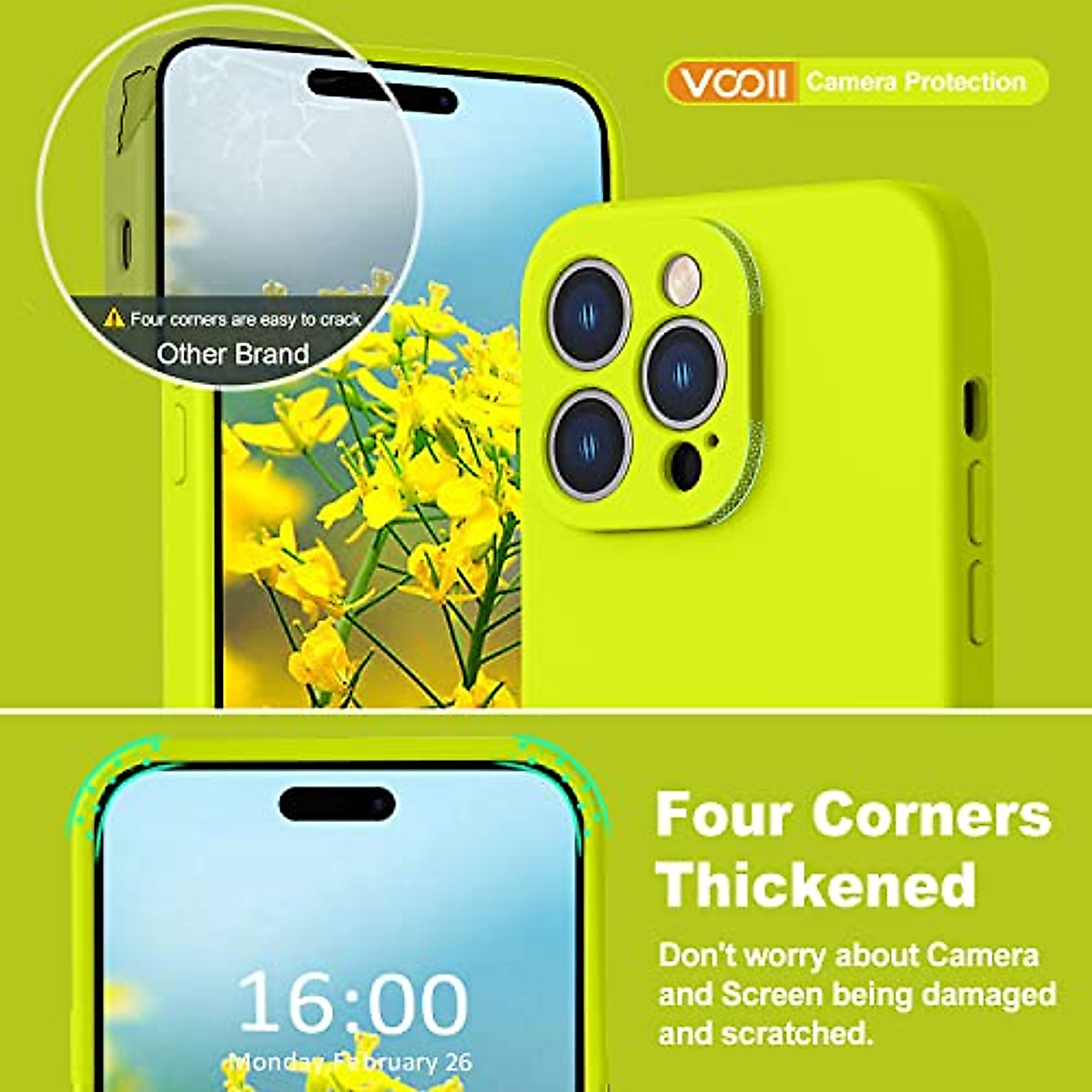 Vooii Compatible with MagSafe iPhone 14 Pro Max Magnetic Case,[9H Screen Protector][Camera Protective][Soft Microfiber Lining] Liquid Silicone Shockproof Case for iPhone 14 Pro Max - Fluorescent Green