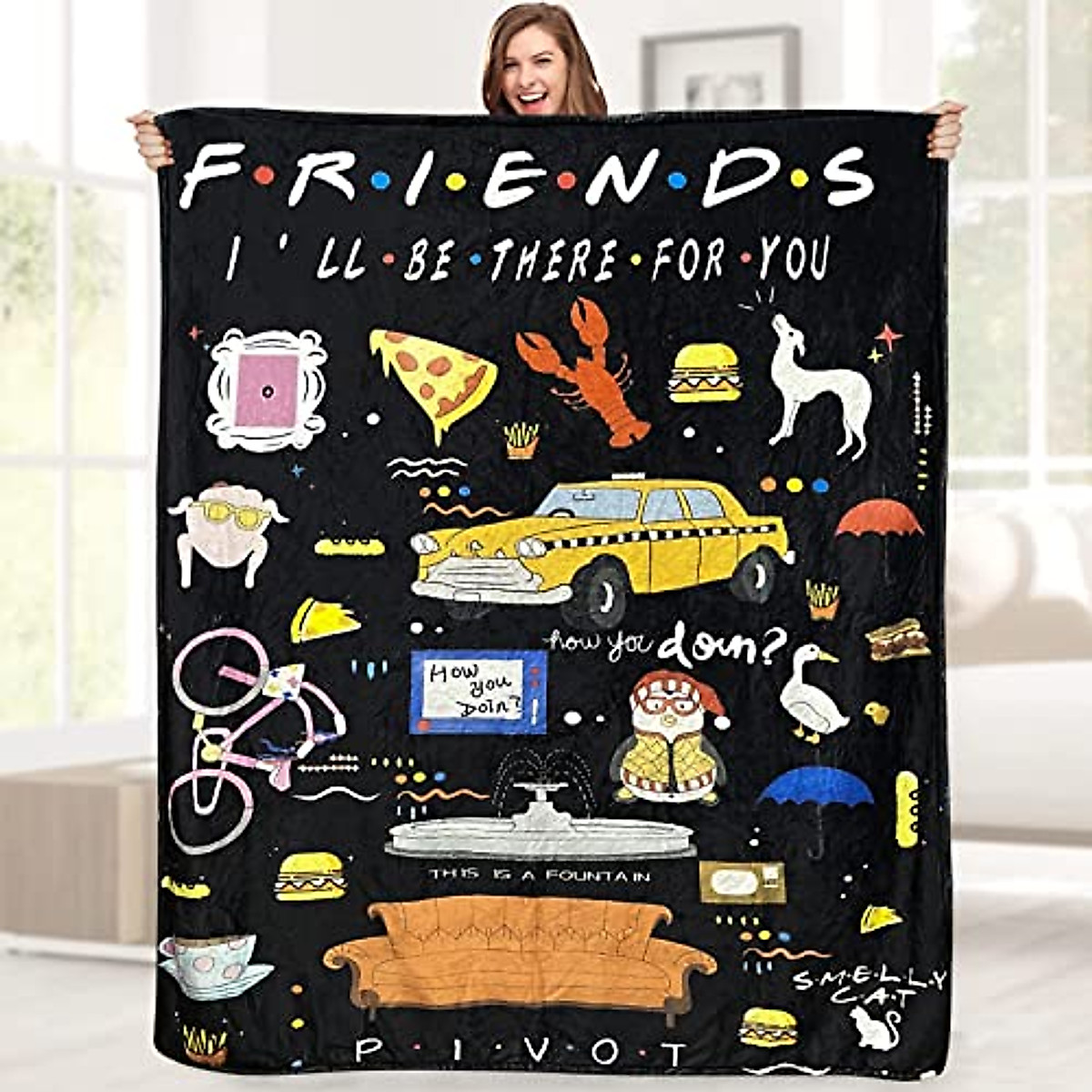Friends Blanket,Friends TV Show Gifts,Friends TV Show Merchandise,Double Sided Print Throw Soft Warm Lightweight Blanket for Friends Fans Birthday Christmas,Home Living Room Decor Black 51"x59"