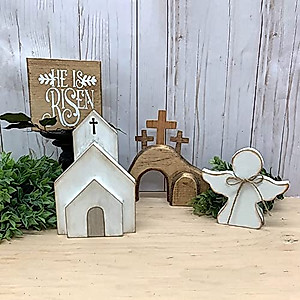 Easter 4Pcs Jesus Tomb-Easter Tray Bundle Kit Tiered Tray Decor, Rustic Tiered Tray, Wooden Easter Jesus Sign Tiered Tray Decorations