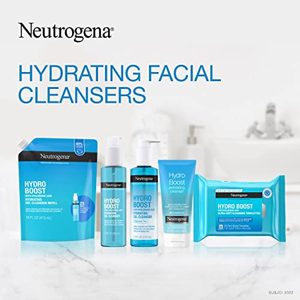 Neutrogena Hydro Boost Lightweight Hydrating Facial Cleansing Gel, Gentle Face Wash & Makeup Remover with Hyaluronic Acid, Hypoallergenic & Non Comedogenic, Refill Pouch, 16 fl. oz