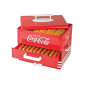 Nostalgia Extra Large Diner-Style Coca-Cola Hot Dog Steamer and Bun Warmer, 24 Hot Dog and 12 Bun Capacity, Steam Bratwursts, Sausages, Vegetables, Fish, Dumplings, Red