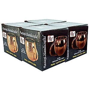 Rastogi Handicrafts Handmade Pure Copper Outer Hand Painted Art Work Wine, Vodka, Beer,Cocktail,Juice, Cold Coffee Mug - Cup 16 oz (2)