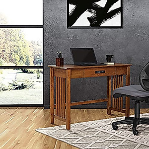 OSP Home Furnishings Sierra Writing Desk with Pull-Out Drawer and Mission Style Side Panels, Ash Brown