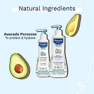 Mustela Baby Bath Time Gift Set - Baby Skin Care Essentials with Natural Avocado - Contains Hydra Bebe Body Lotion 10.14 fl. oz. & Gentle Cleansing Gel 16.9 fl. oz. - 2 Items Set