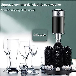 CHROX Electric Glass Washer, Commercial Electric Upright Glass Washer Glassware Stainless Steel Glass Washer with 5 Removable Glass Cleaning Brushes for 7-7.5Cm Wine Glasses
