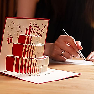 Magic Ants Pop Up Happy Birthday Card,3D Birthday Popup Cards,Birthday Cake Funny Postcards Pop Up Greeting Cards,Pop Up Birthday Cards for Women Men (Fruit Birthday Cake - Red)