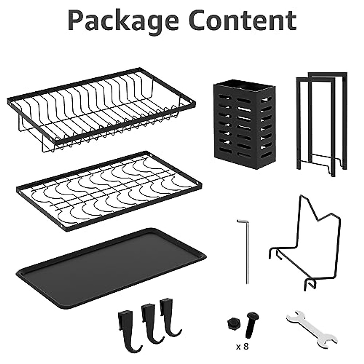 Esusom Dish Drying Rack Compact Drainer 2-Tier Dryer Rack for Small Spaces Dorm Apartment Kitchen Counter Dish Strainers Set with Drainboard Tray Utility Hooks Cutting Board & Utensil Holder