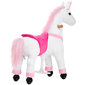 PONYEEHAW Ride on Unicorn Toys, Kids Ride on Horse Riding Horse Toys Ride on Toys for 3-5 Years Old, Premium Plush Animals Toys Walking Horse with Wheels 29.92" L x 9.84" W x 31.12" H