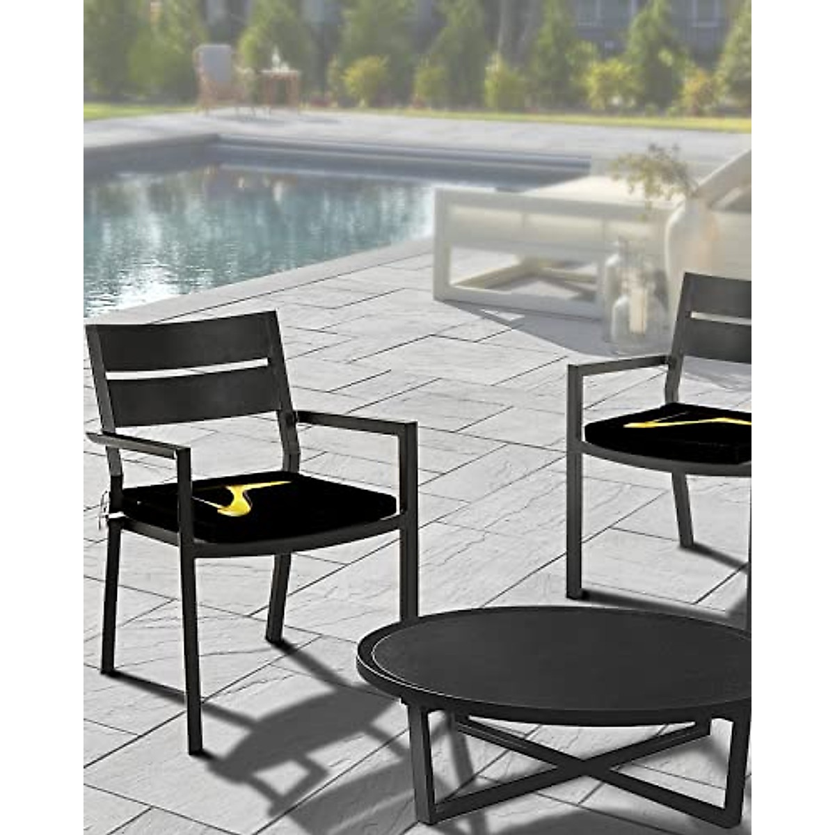 Outdoor Chair Seat Covers Set of 4,Gold High Heels Black Back Waterproof Chair Seat Covers for Dining Room Kitchen,Women Elegant Glitter Shoes Removable Washable Chair Seat Protector with Straps