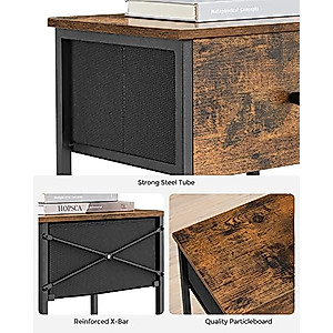 VASAGLE Nightstand with Drawer, End Table, Bed Side Table, Small Table, Tall Night Stand with Fabric Storage and Shelf for Bedroom, Dorm, Easy Assembly, Rustic Brown and Black ULGS021B01