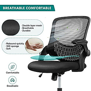 OLIXIS Wheels, Ergonomic Home Office Flip-up Arms and Lumbar Support, Mesh Swivel Rolling Height Adjustable, Tilt and Lock, Computer Desk Chair, Black