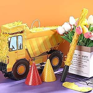 Construction Dump Truck Pinata Bundle Construction Pinata with Blindfold and Bat Construction Party Supplies Tractor Excavator Pinatas for Boy Kids Construction Birthday Party Decorations (Dump Truck)