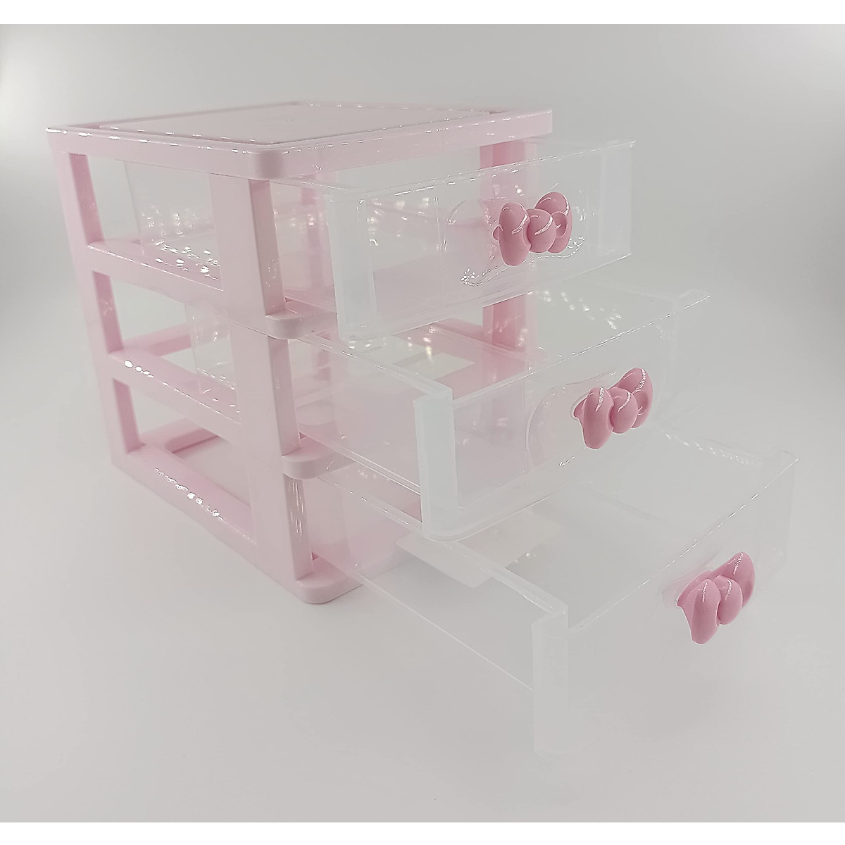Lovely Pink Receiving Storage Cabinets Box With Multi-layers And Pink Bowknot Handle (Three layers (7.06 x 5.22 x 6.09 inches))