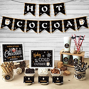 Hot Chocolate Bar Kit Hot Cocoa Banner Bar Kit Hot Chocolate Bar Supplies Sign Labels Cup Tags for Wintertime Holiday Christmas Baby It's Cold Outside Decorations New Year Party
