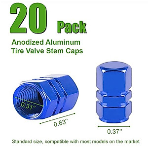 WSSROGY 20 Pcs Anodized Aluminum Car Tire Valve Stem Caps Cover Universal for Cars SUVs Trucks Motorcycles Bikes (Blue)