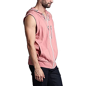 Victorious Men's Lightweight Athletic Casual Sleeveless Eyelet Drawstring Zipper Hoodie SL888 -Dirty Pink - 5X-Large - I8D