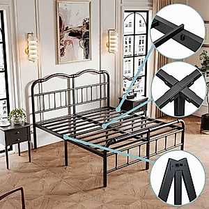 FDLOGW Queen Size Bed Frame with Headboard and Footboard, 14 Inch High, No Box Spring Needed Heavy Duty Metal Platform Bedframe, Noise Free