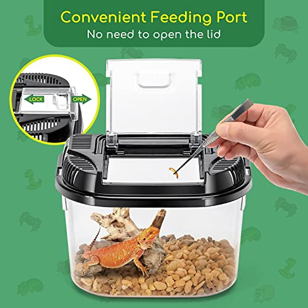 Plastic Reptile Terrarium, Nobleza Reptile Tank with Handle for Lizard Hermit Crab Turtle, Portable Reptile Enclosure for Tarantula Spider Tortoise Cricket, Medium Critter Keeper for Small Animal