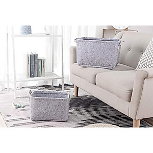 Rhyan Felt Storage Basket/Bin with PU Handles, Collapsible & Convenient Storage Solution for Office, Bedroom, Closet, Toys, Laundry(Light Gray)