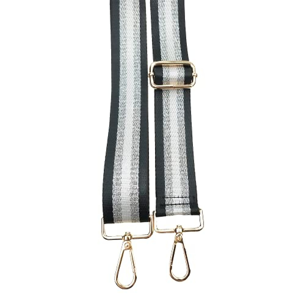 DEEPMEOW Wide Purse Straps Replacement Crossbody, Adjustable Retro Jacquard Guitar Strap, Multi-pattern Shoulder Bag Straps with Gold Hardware for Handbag (B-Silver black strap)