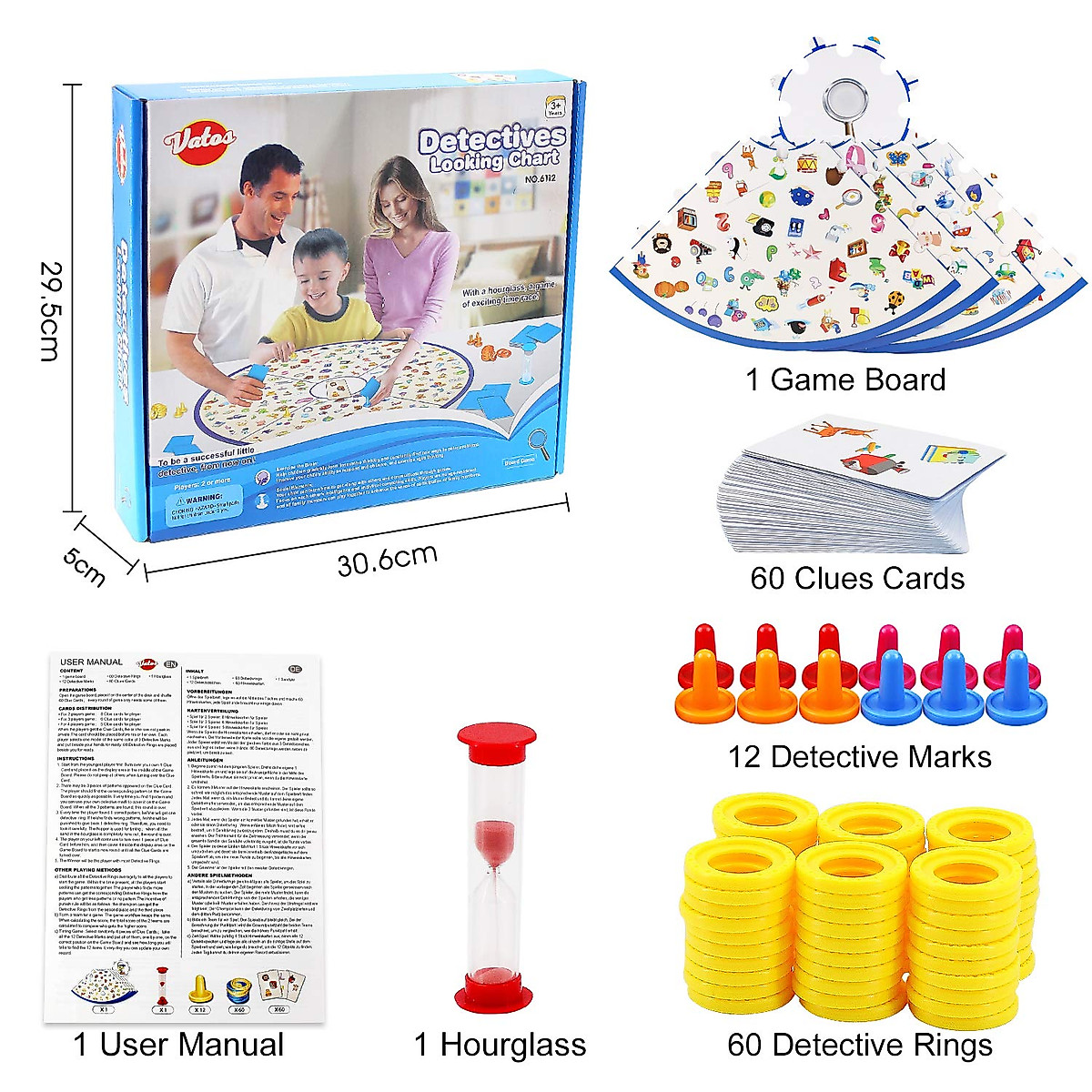 VATOS Board Game, Little Detective Card Game Memory Game Tabletop Game for Kids Families Party, Matching Game, Educational Toys for Kids Toddlers 3,4,5,6,7 Years Old Boys & Girls Gift