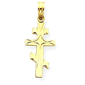 IceCarats 14K Yellow Gold Eastern Orthodox Holy Cross Necklace Religious Pendant Jesus Christ Charm Textured Only