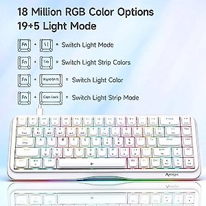 KEMOVE K68se Wired 60% Gaming Mechanical Keyboard RGB Backlit/Lighting Strip,Linear Red Switch,DSA Profile PBT Keycaps Windows and Mac Compatible,White
