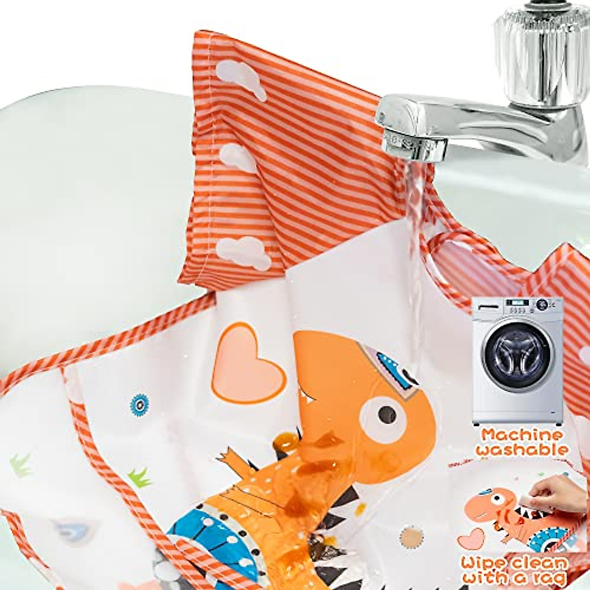 R HORSE 5Pcs Short Sleeved Bib for Baby Toddlers Waterproof Sleeved Bib with Crumb Capacity Pocket Animals Baby Bib Infants Feeding Bib with Deer Flamingo Lion Pattern for Baby Shower Age 0-36 months