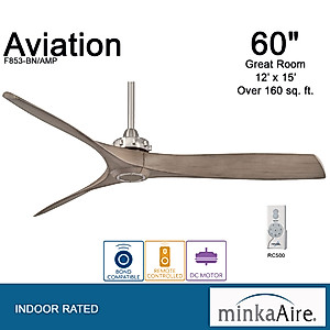 MINKA-AIRE F853-BN/AMP Aviation 60 Inch Ceiling Fan with DC Motor in Brushed Nickel Finish and Ash Maple Blades