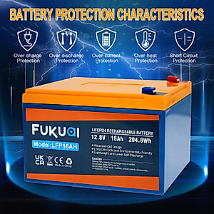 Fukuai 12V 16Ah LiFePO4 Battery, 2000+ Deep Cycle Rechargeable Battery Built-in BMS, Compatible with Fish Finder, Trolling Motors, Boat, Solar System, UPS and More