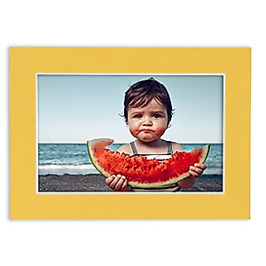 Pack of TEN 6x9 Mats Bevel Cut for 4x5 Photos - Acid Free Chamois Yellow Precut Matboards For Pictures, Photos, Framing - 4-ply Thickness