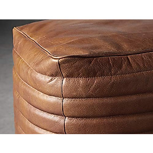 The Tannery Ottoman Pouf Sofa,Storage Ottoman Chair,Leather Ottoman Sofa, Round Leather Ottoman,Ottoman Storage Pouf,Handmade Stool (Brown with Stuffed, 17x17x14 inch)
