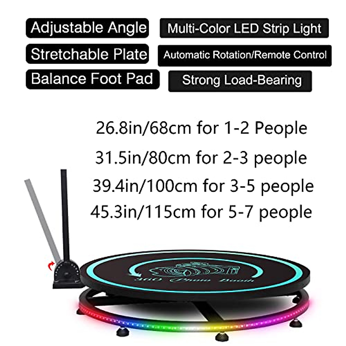 MWE 360 Photo Booth Machine with Software for Parties with Ring Light,Logo Customization,2-3 People Stand on APP Remote Control Automatic Slow Motion 360 Spin Camera Booth (26.8")