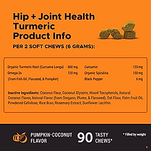 PetHonesty Turmeric Joint Health for Dogs - Hip & Joint Supplement Soft Chews | Omega-3 Fish Oil, Black Pepper, & Coconut to Support Joint Health, Ease Stiffness - Promotes Digestive & Immune Health