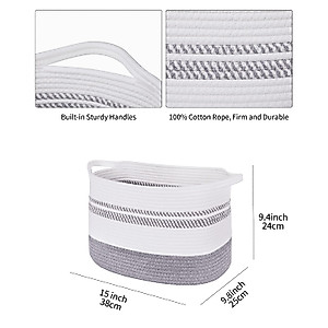 HONIZER Woven Baskets for Storage, 3-Pack Cotton Rope Storage Basket with Handles, Labels, Oval Toy Storage Bins for Cube Organizer, Stuffed Animal Storage Baskets for Shelf, Closet, Bedroom - Grey