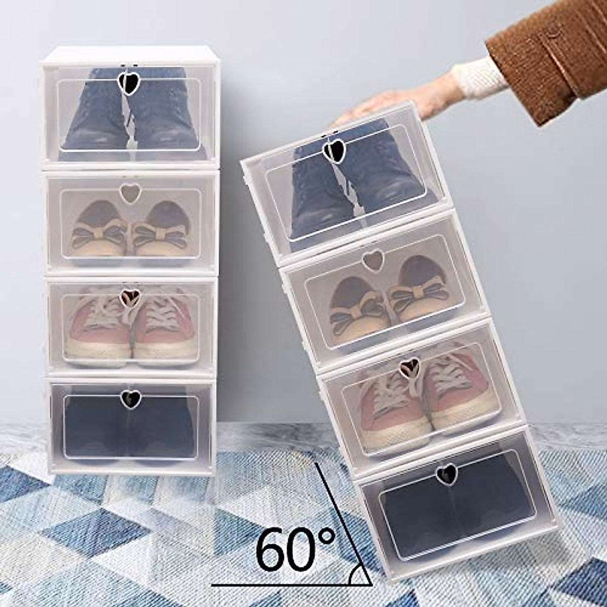 LOYALHEARTDY 20 PCS Shoe Storage Boxes Clamshell Clear Shoe Boxes Stackable Plastic Shoe Boxes with Lids Foldable Shoe Sneaker Containers Easy Assembly Home Shoe Organizer For Sneaker Storage