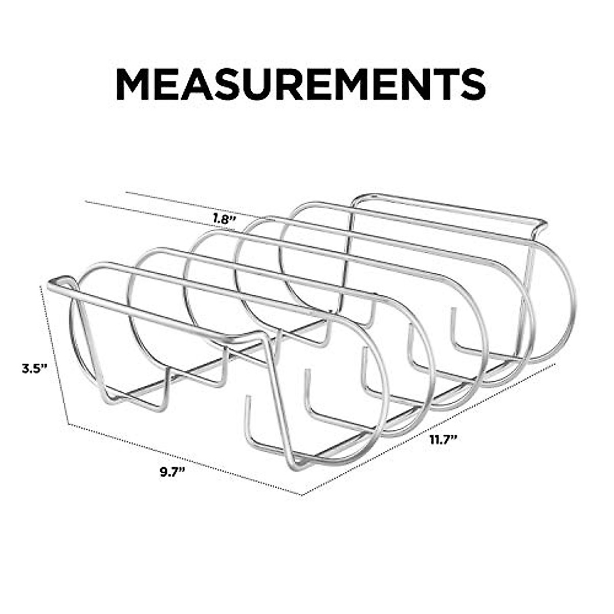 LINELAX Rib Rack, Stainless Steel Roasting Stand, Holds 4 Ribs for Grilling Barbecuing & Smoking - BBQ Rib Rack for Gas Smoker or Charcoal Grill