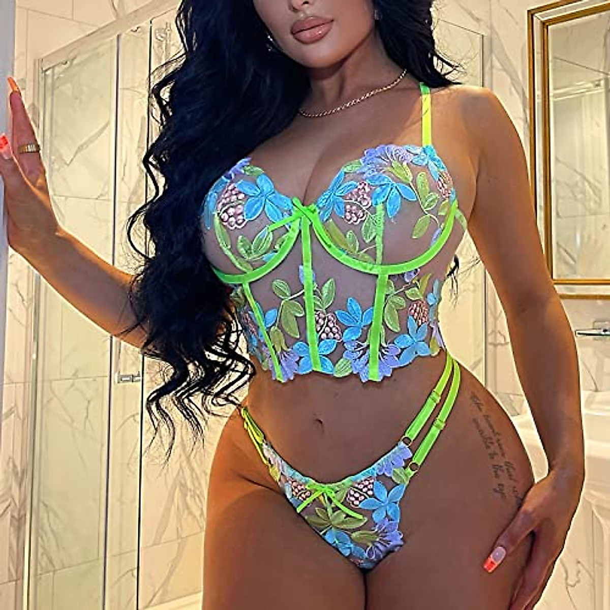 Sec Toys, Lingerie For Women Sexy Naughty Wedding Garter Langire Women's Fashion Lace Two-Piece Set Suit Solid Color Wireless Bra Underwear Panties Lencería Women's Sex Clothes (S, Green)