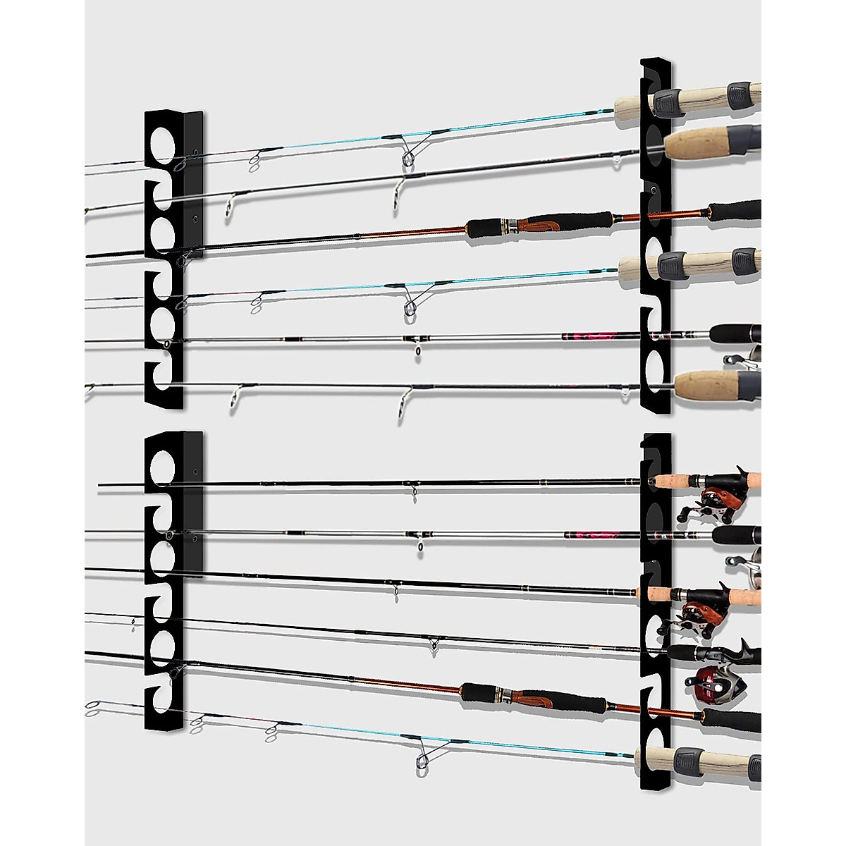 WIPHANY Pvc,Rubber,Steel Fishing Rod Racks Wall or Ceiling Fishing Rod/Pole Rack Holder Storage Hook Holds up to 12 Fishing Rods Wall Mounted for Garage Cabin and Basement